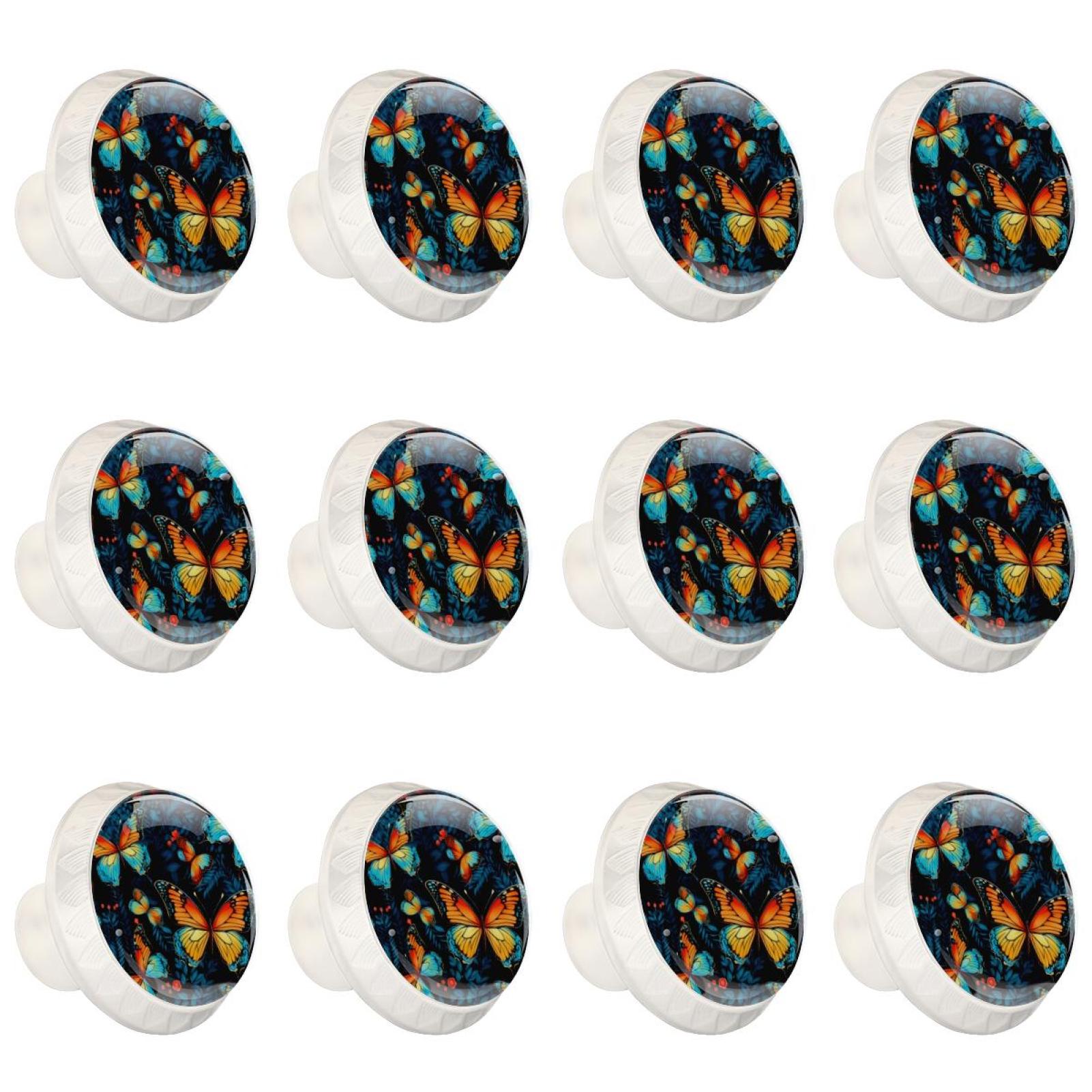 Colorful Beautiful Butterflies 12 Pcs White Round Drawer Pulls with Screws,ABS and Glass Cabinet ...