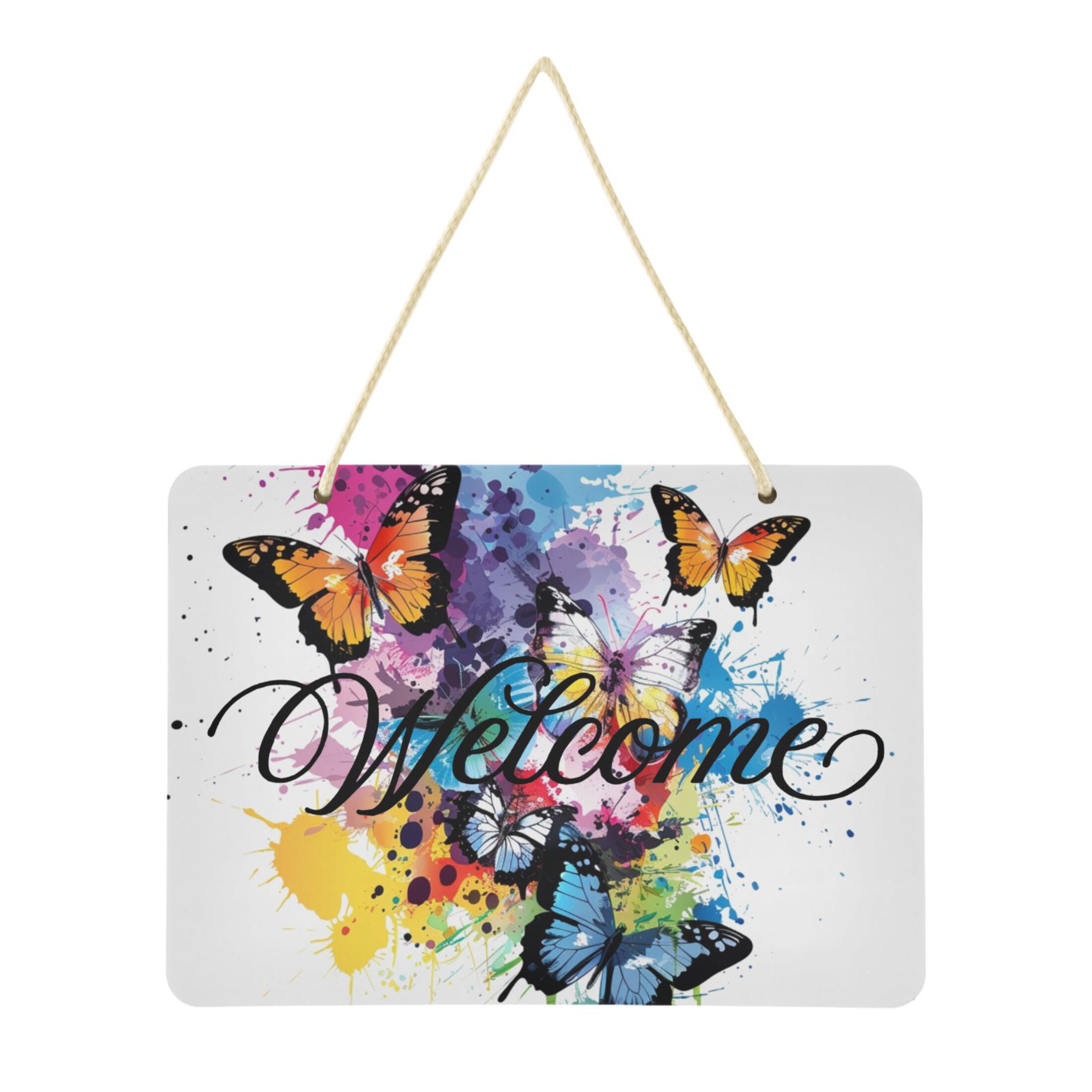 Colorful Beautiful Butterflies Welcome Sign Front Door PVC 14x10 inch ...