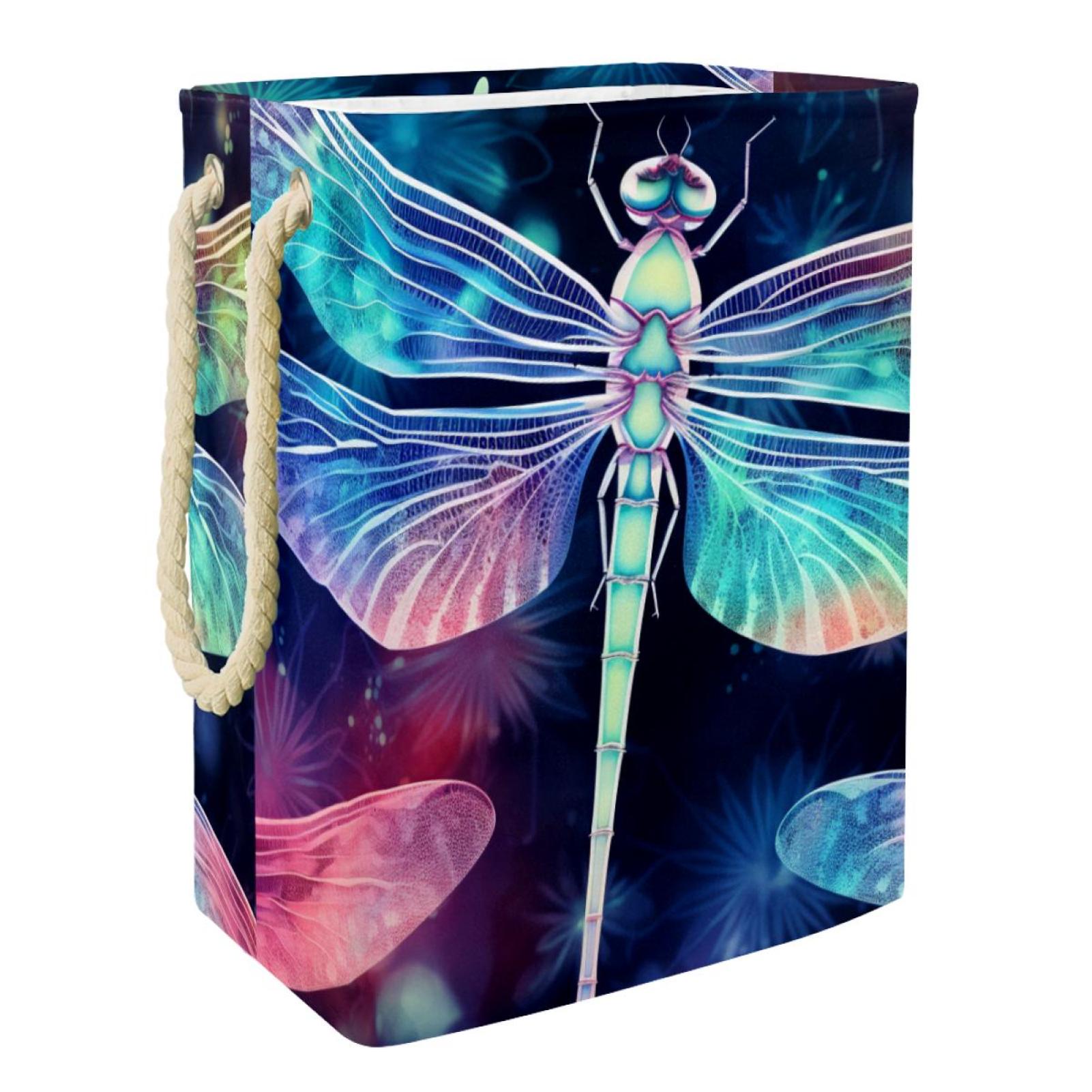 Colorful Beautiful Dragonfly Laundry Hamper, Collapsible Laundry Baskets Firm Washing Bin ...