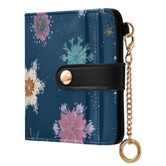 Colorful Beautiful Snowflakes Christmas Women's Wallet PU Leather Card ...