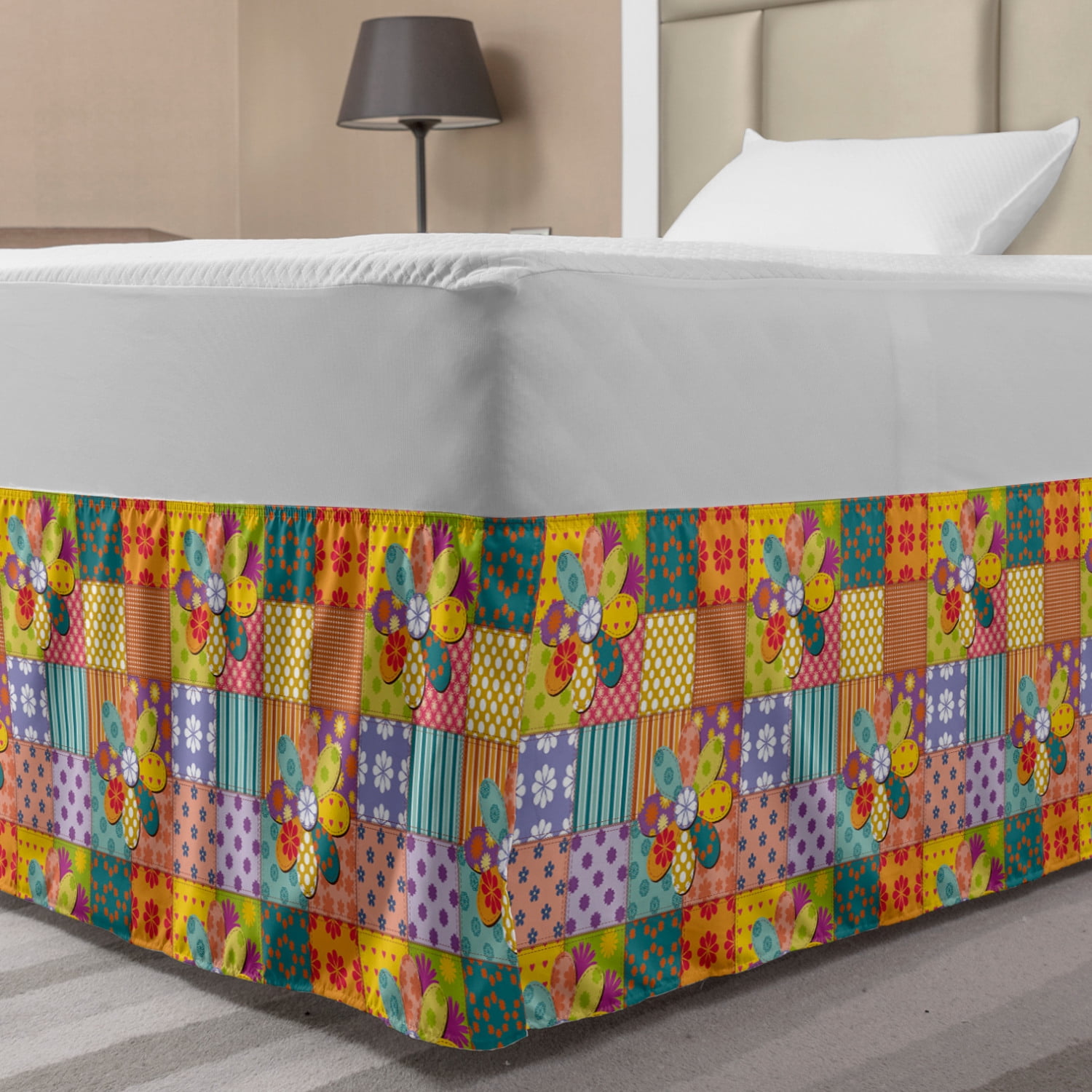 Colorful Bed Skirt, Various Type of Floral and Geometric Forms Mixed ...