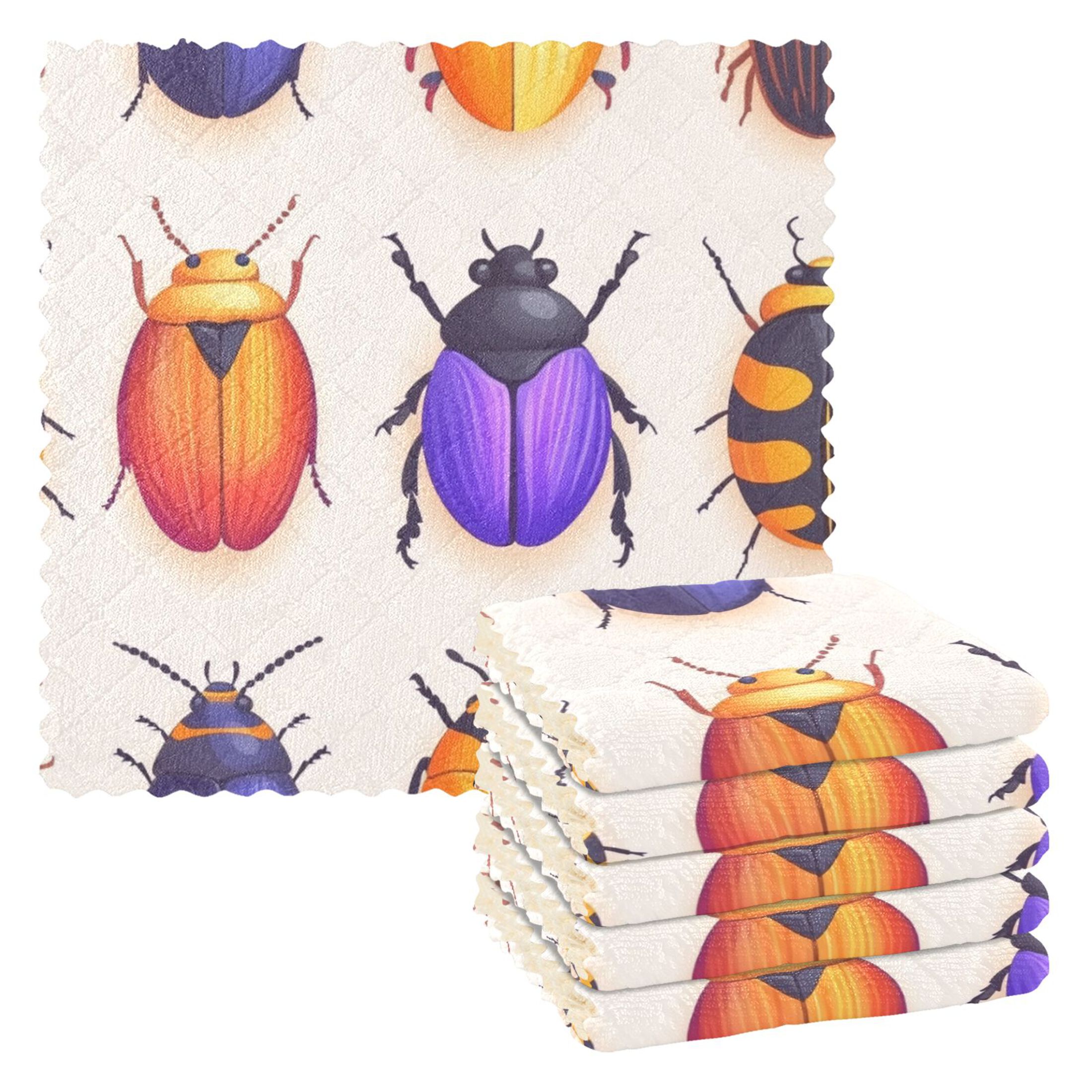 Colorful Beetles Design 6 Pack Kitchen Cleaning Cloths 11'' x 11 ...