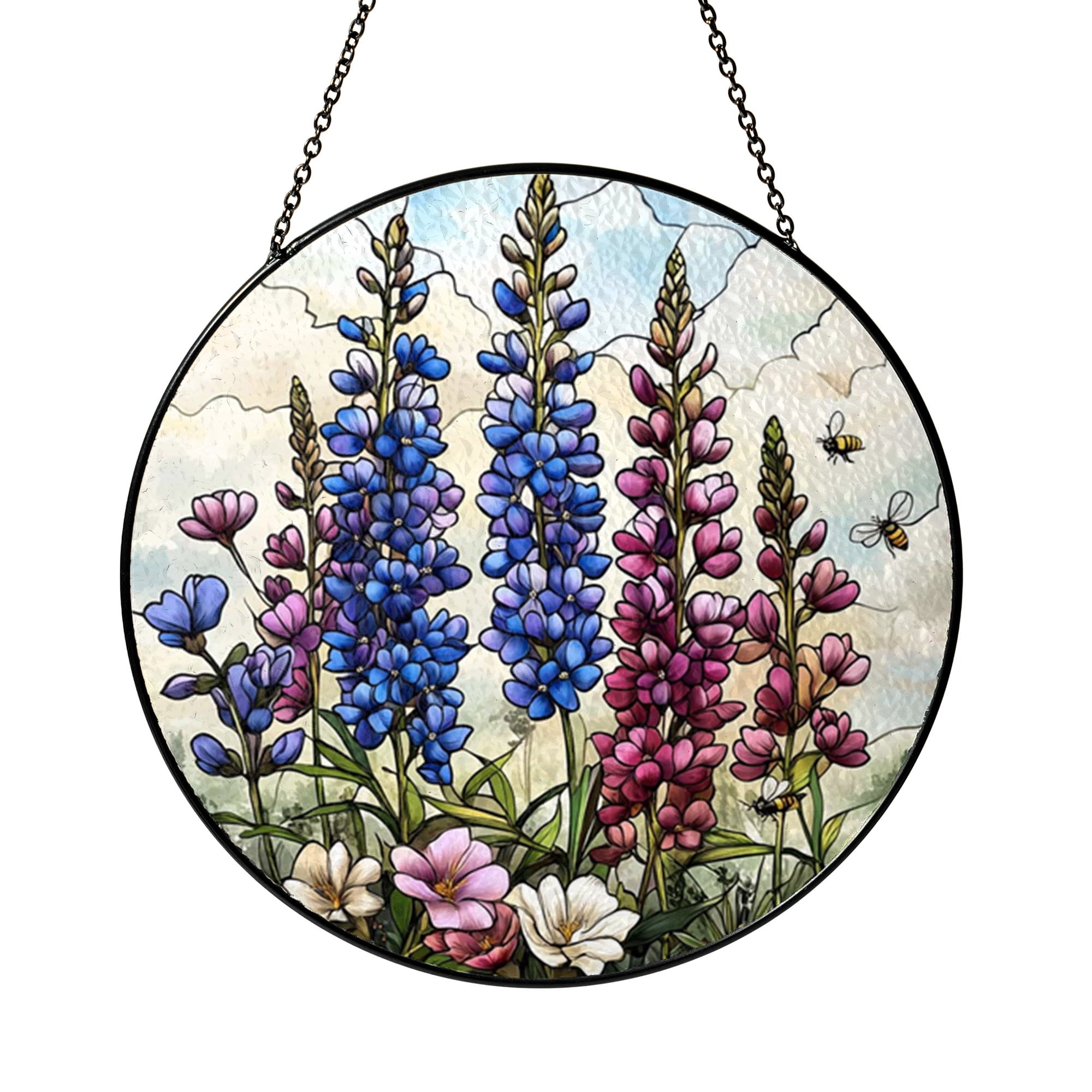 Colorful Bell Flower and Bee Stained Glass Suncatcher – Garden Window ...