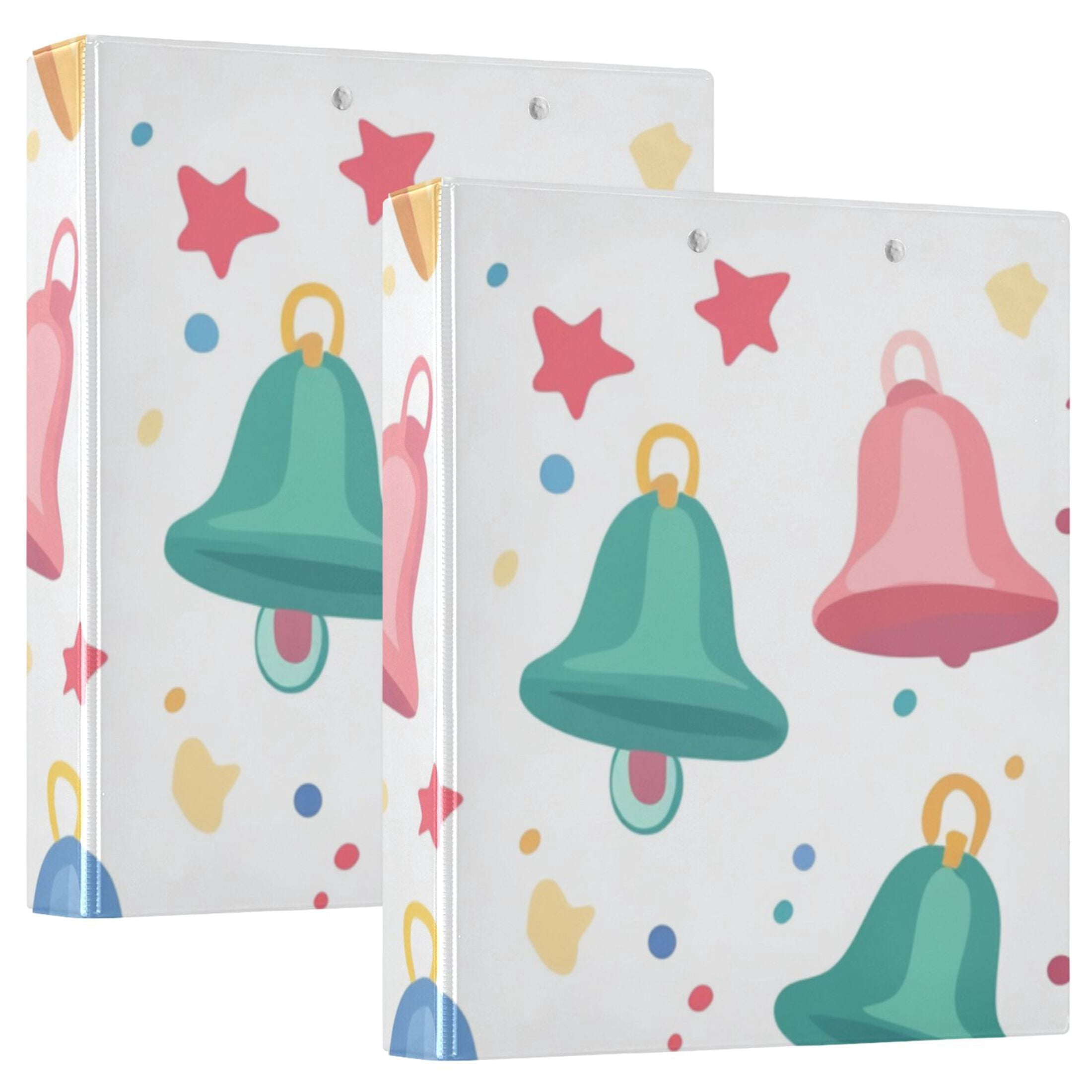Colorful Bells Stars Cute Round Ring Binder 3 Rings 1.5" Capacity File ...