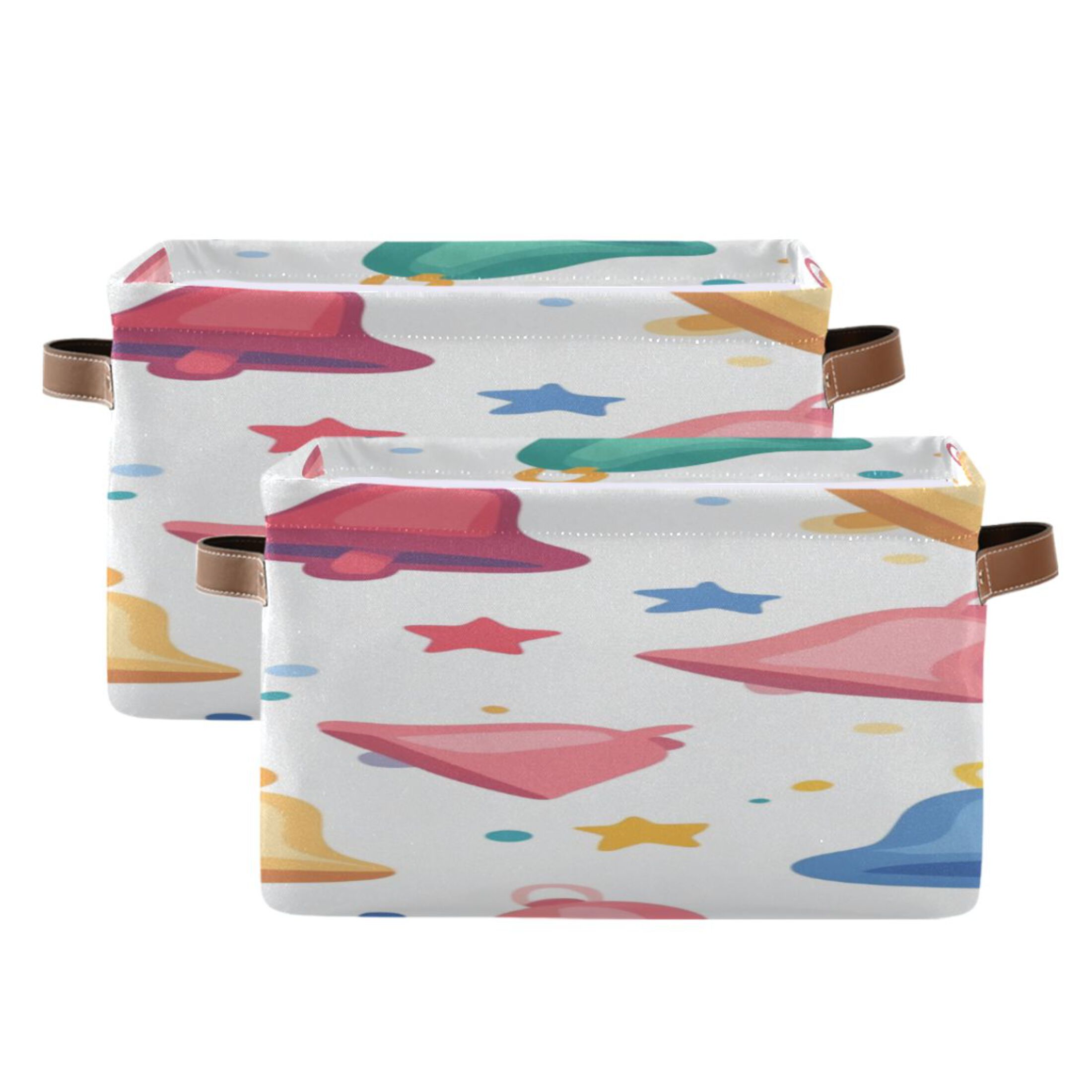 Colorful Bells Stars Cute Square Storage Bins with Handles Collapsible ...