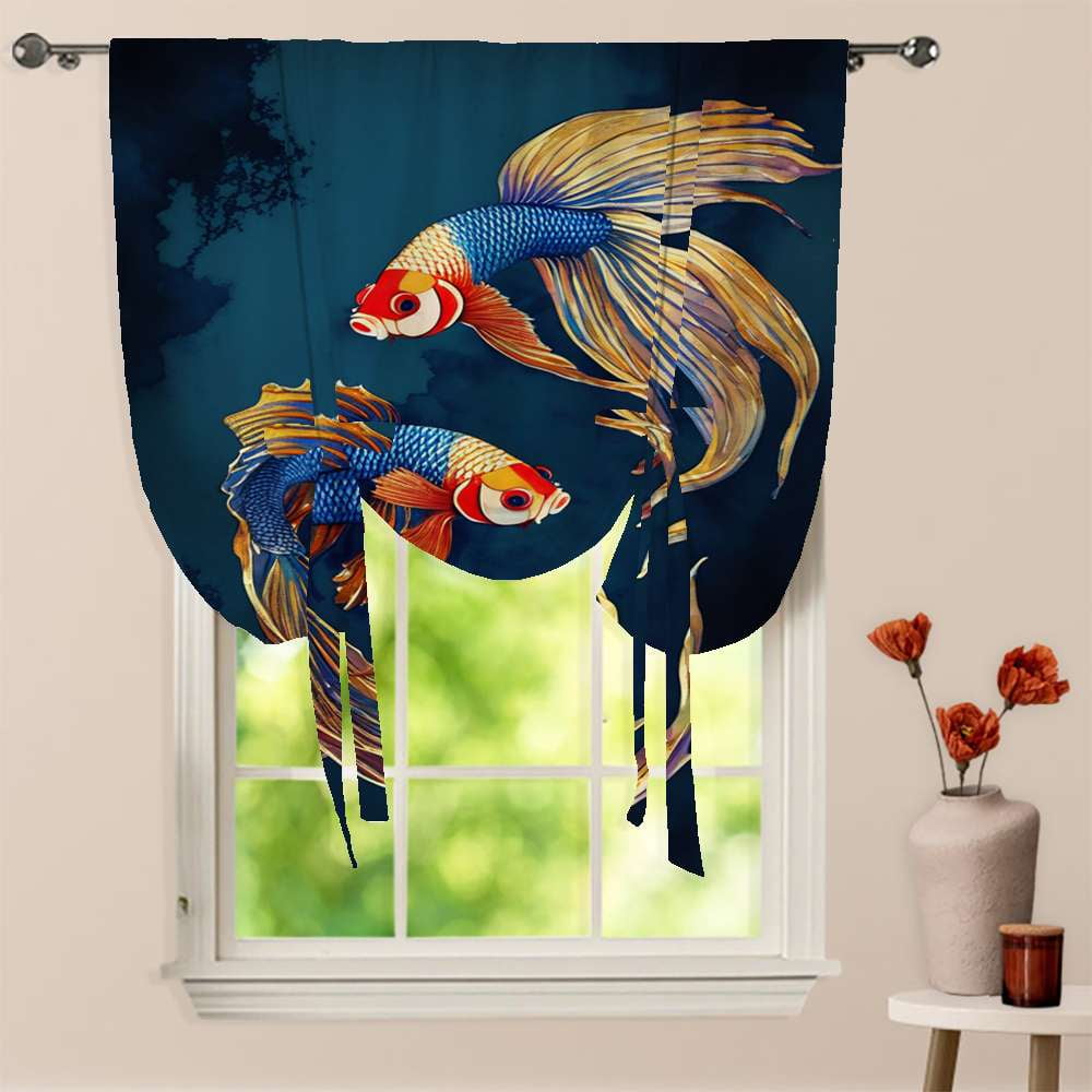 Colorful Betta Fish Art Window Curtain for Living Room Roman Curtain ...
