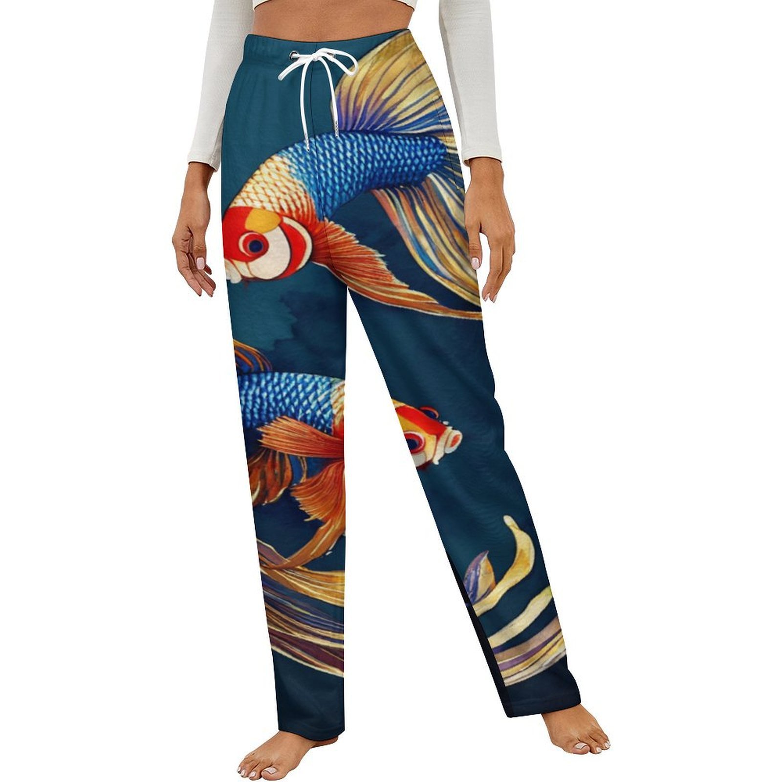 Colorful Betta Fish Art Winter Female Pants Flannel High Waist Women ...