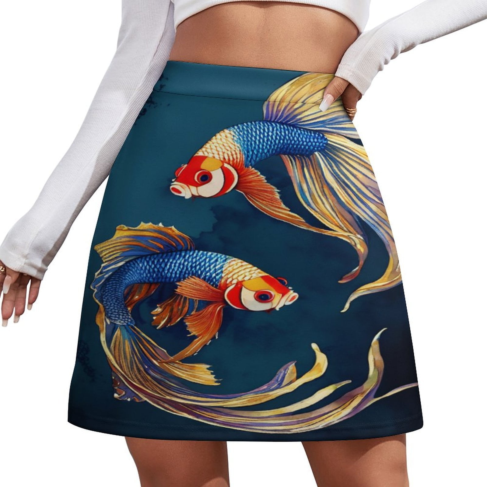 Colorful Betta Fish Art Women's High Waist Skirt Stretchy Casual Mini ...