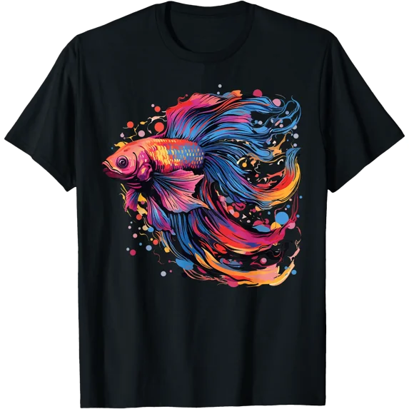 Colorful Betta Fish Lover Splash Art Siamese Fighting Fish T-Shirt ...