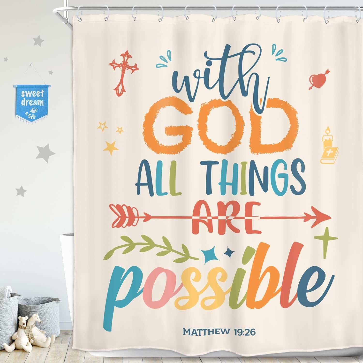 Colorful Bible Verse Shower Curtain Inspirational Motivational Positive ...
