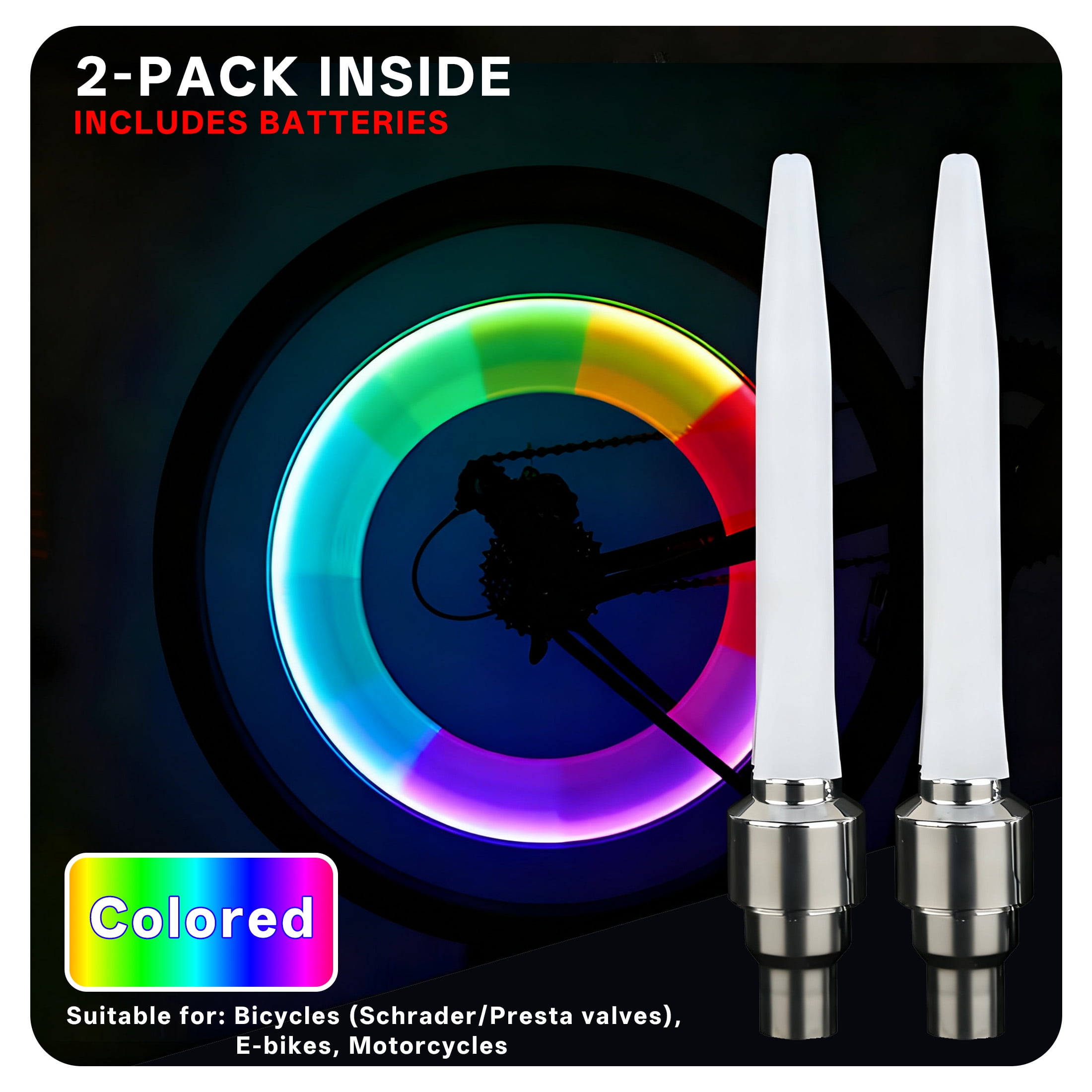 Colorful Bike Tire Lights,2-Pack LED Bike Wheel Lights,Waterproof Spoke ...