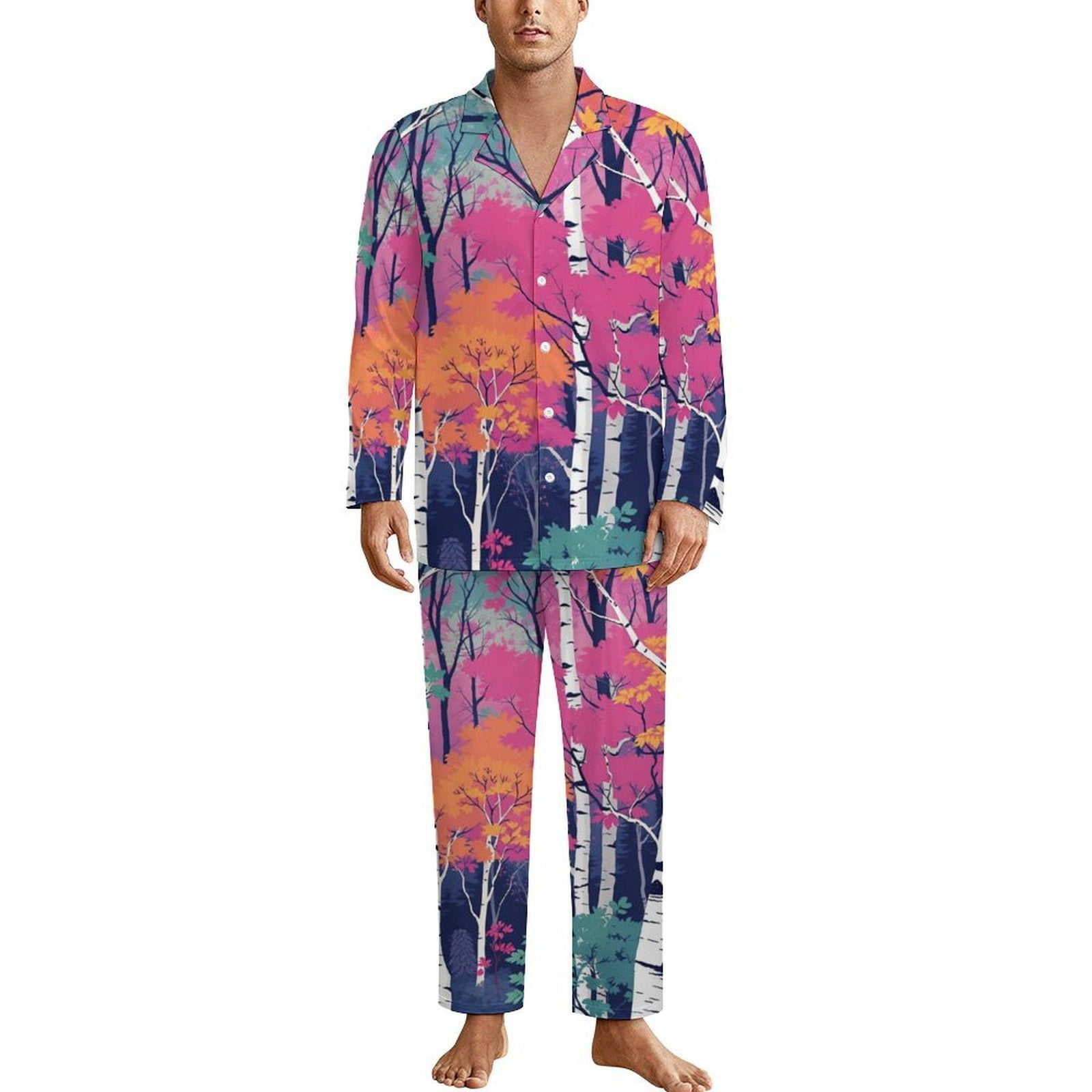 Colorful Birch Forest Autumn Pajama Set Autumn Soft Home Sleepwear Man ...