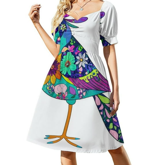 Colorful Bird Art Print Short Sleeve Dress Clothes Women's Summer Dress ...