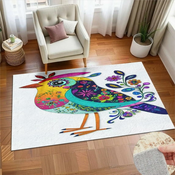 Colorful Bird Art Print Soft Large Area Rugs Washable Rug With Non-Slip ...