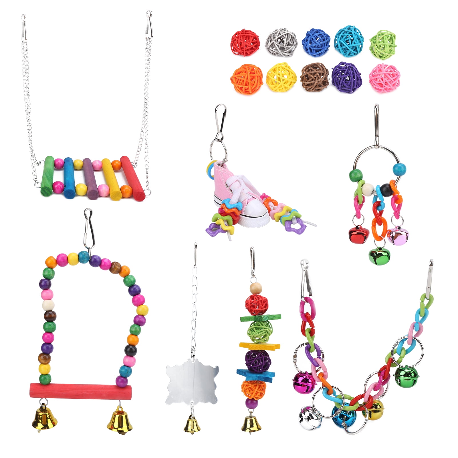 Colorful Bird Cage Toys, Bells Textures Engage Parrots Durable Natural ...
