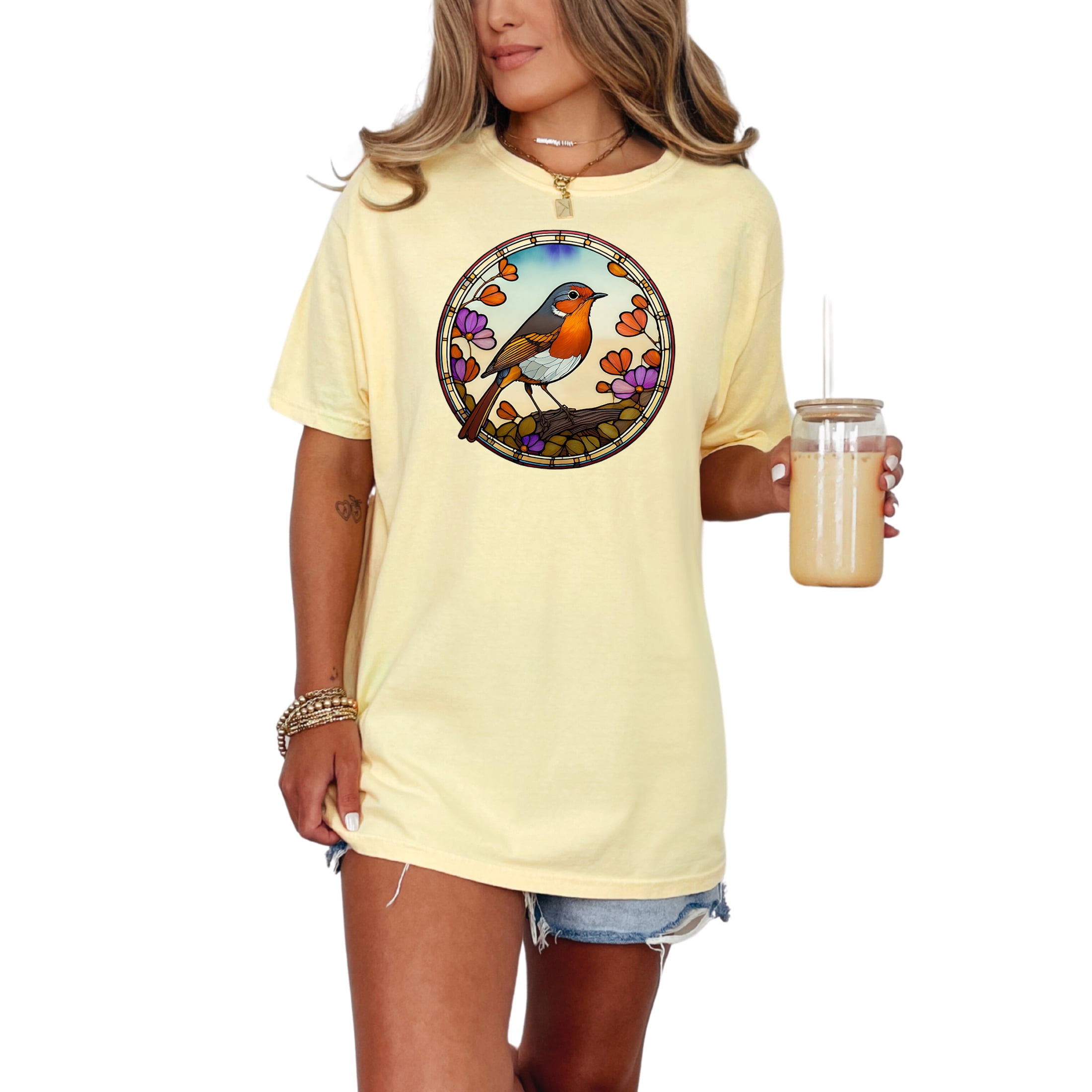 Colorful Bird Design T-Shirts, Art Inspired Bird Graphic Tee, Nature ...