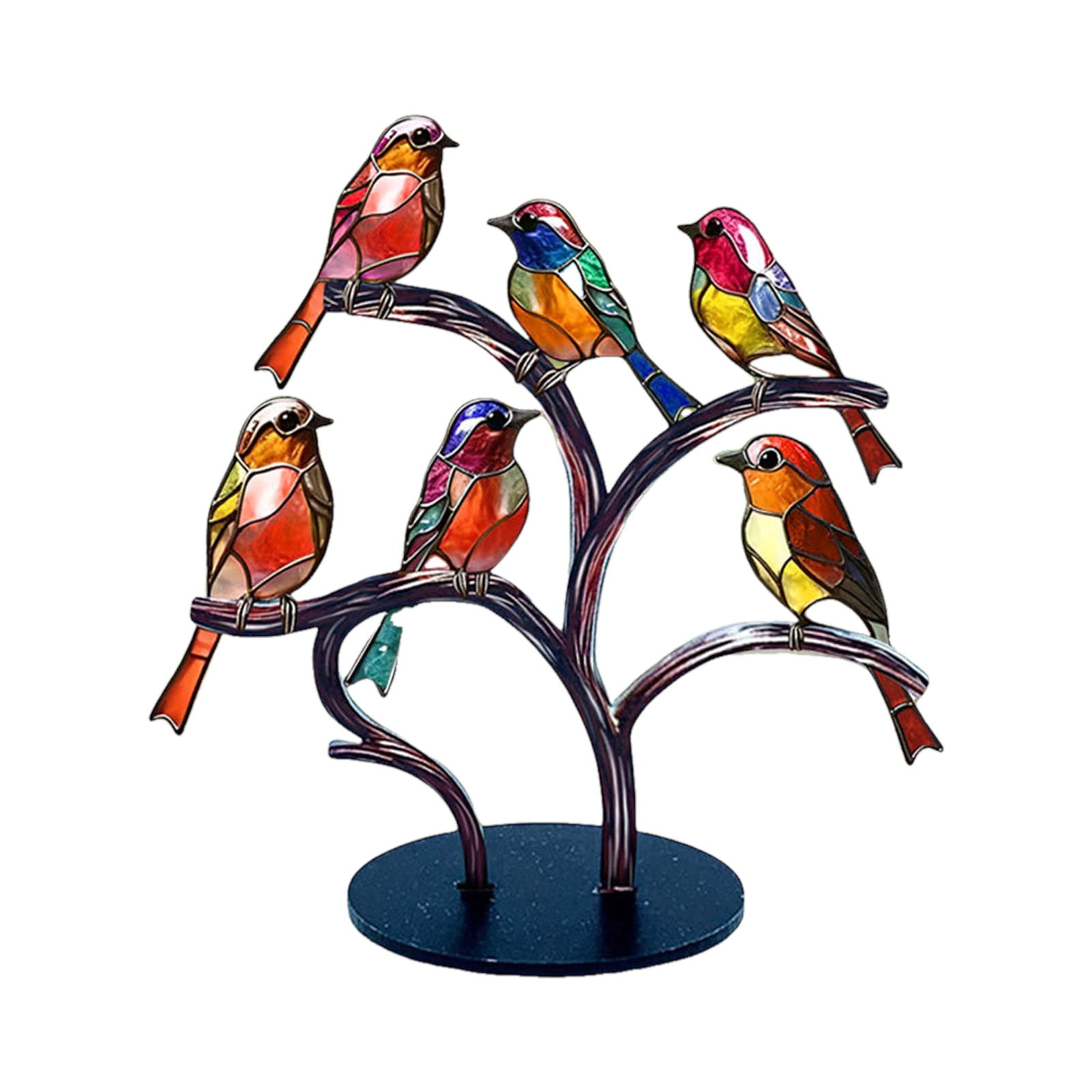 Colorful Bird Figurines on Branch - Stained Acrylic & Metal Tabletop ...