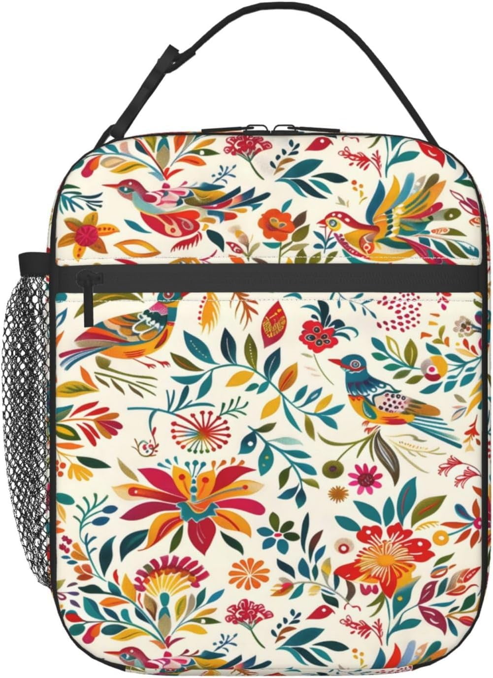 Colorful Bird & Floral Lunch Box for WoMen Insulated Cooler Folk Art ...