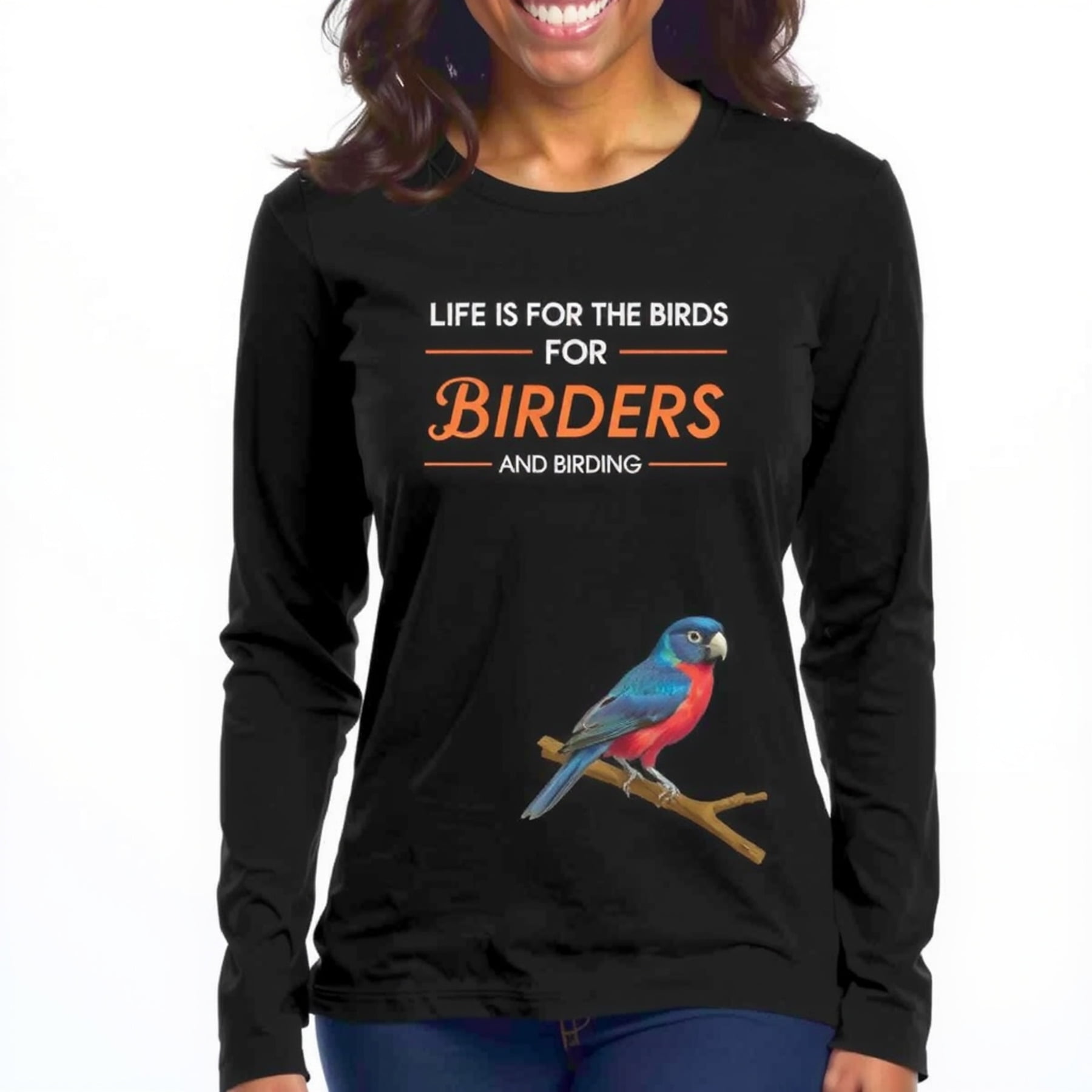 Colorful Bird Graphic Black Long Sleeve T-Shirt - "LIFE IS FOR THE ...