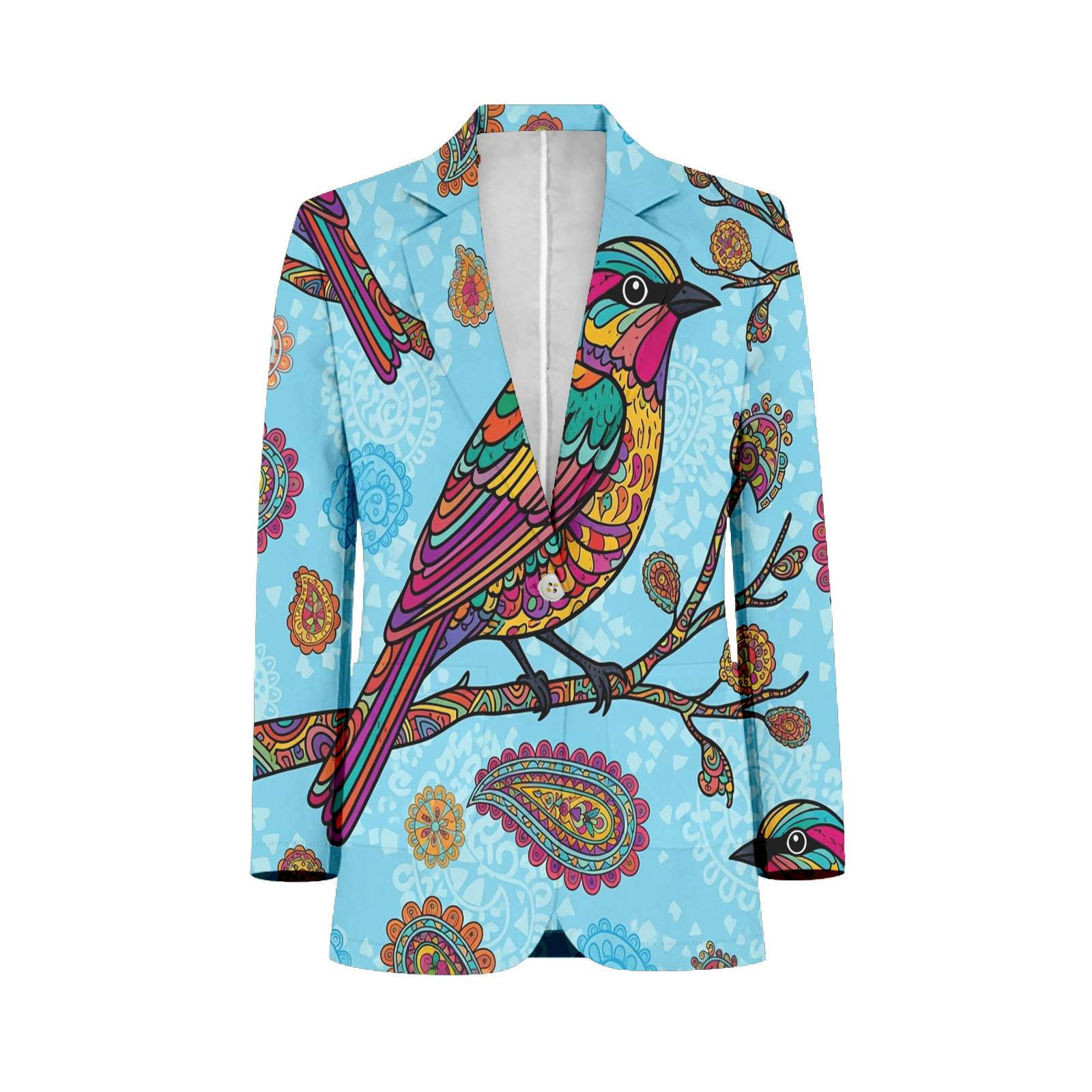 Colorful Bird Paisley Pattern Mens Suits Shawl Collar Slim Fit Suit ...