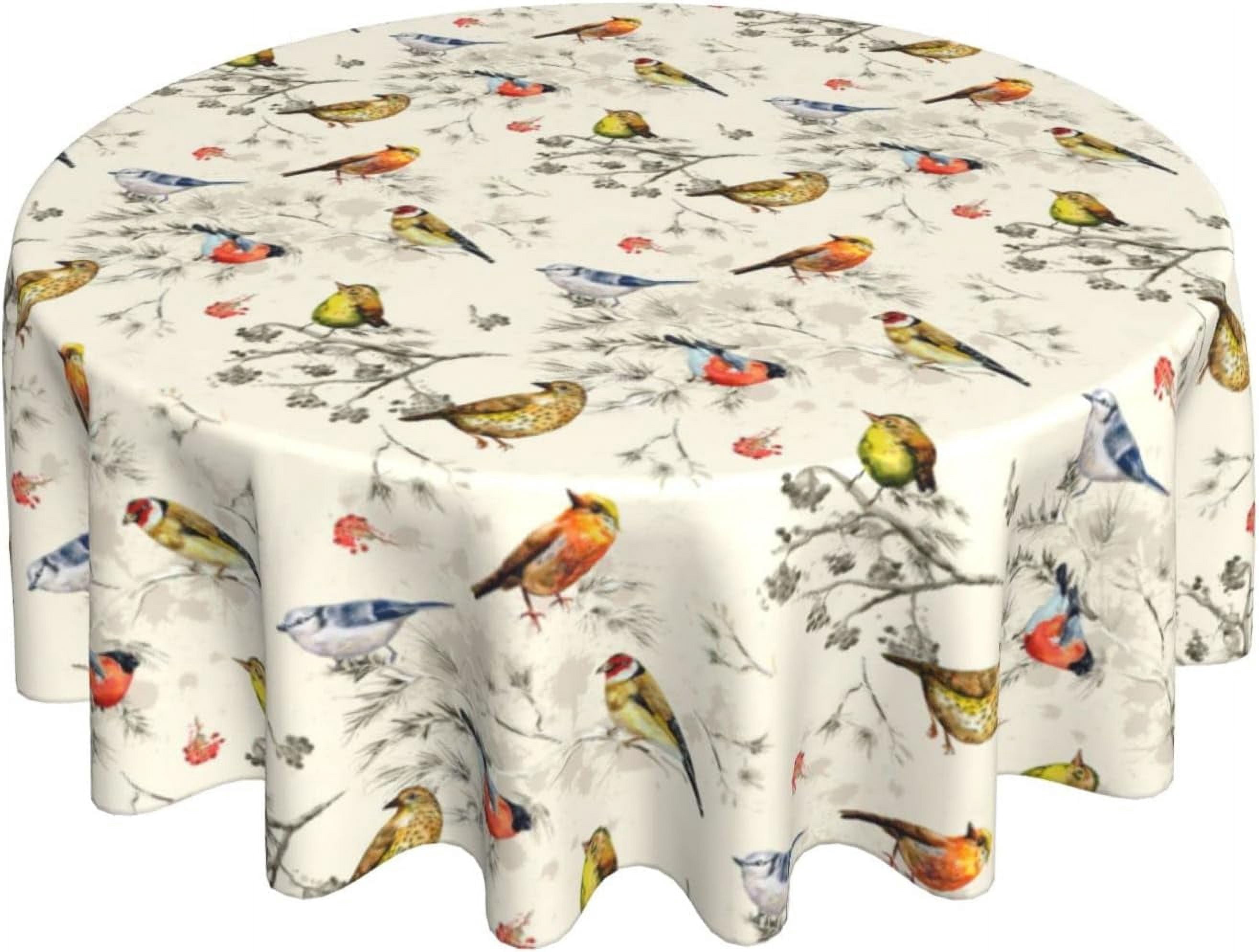 Colorful Bird Tablecloth Watercolor Birds Round Tablecloth 60 Inch ...
