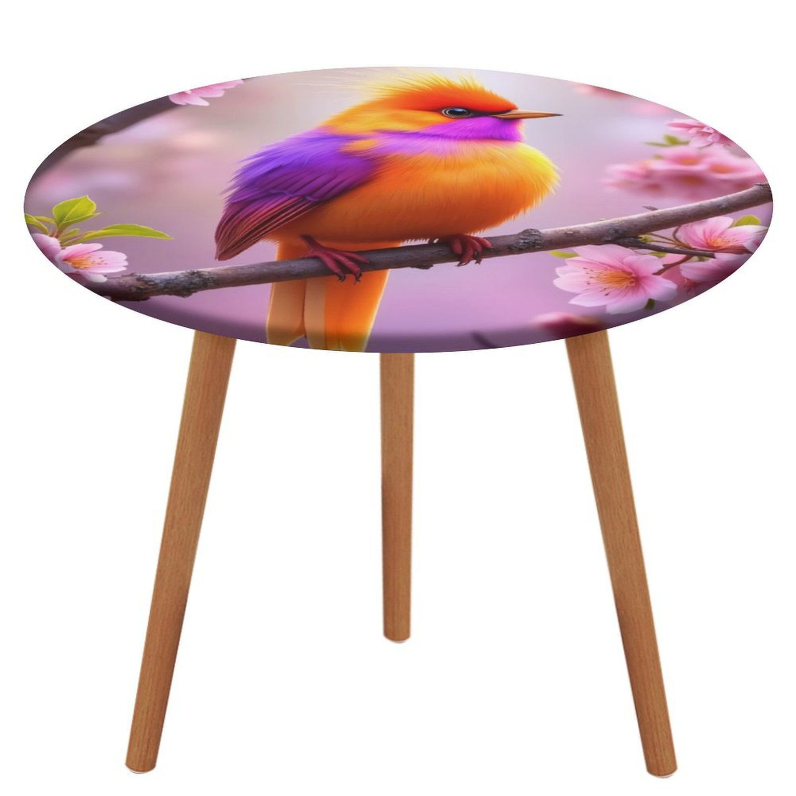 Colorful Bird in Blossom Tree Pattern Round Tablecloth Waterproof ...