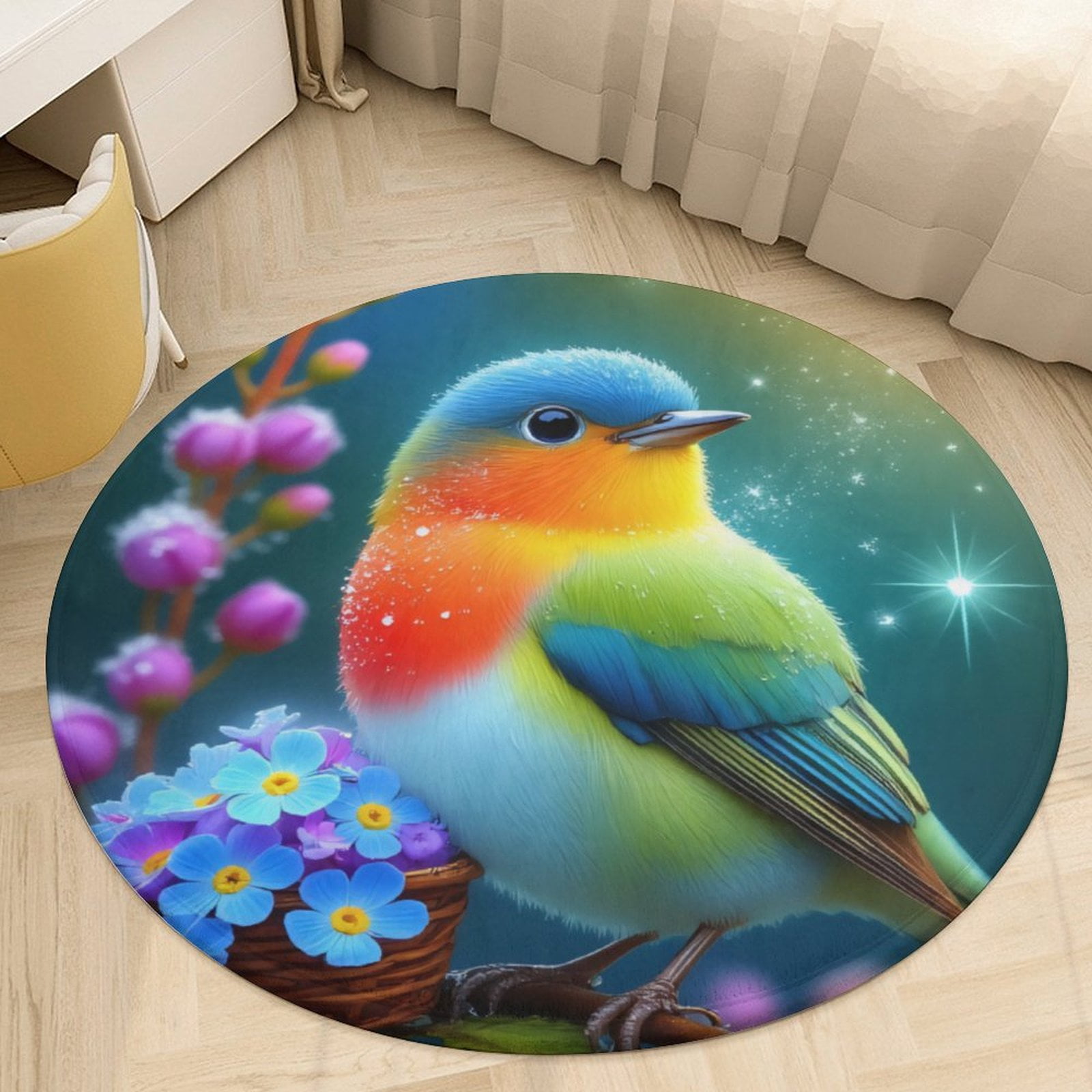 Colorful Bird in Garden Round Area Rugs for Bedroom Living Room, 4FT ...