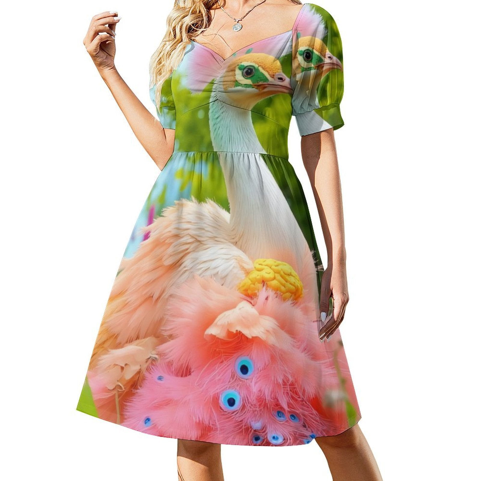 Colorful Bird in Garden Summer Women's Dress 2025 Elegant Dresses Plus ...