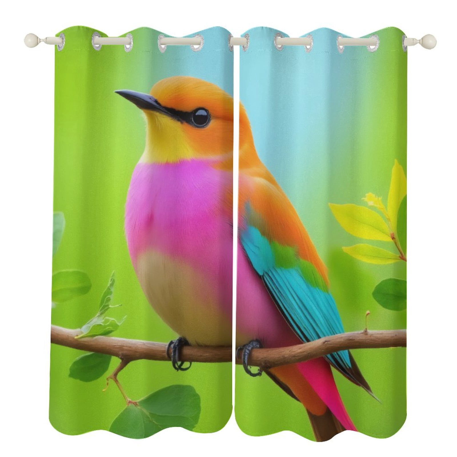 Colorful Bird on Branch 2 Panels Curtains for Bedroom Living Room ...