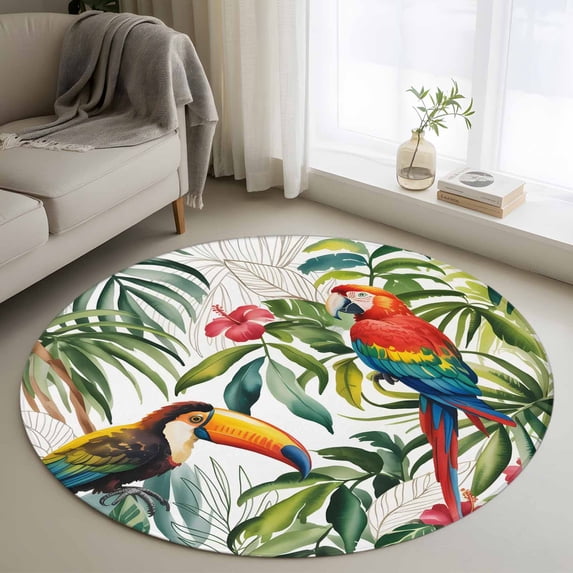 Colorful Birds 4FT Round Area Rugs Colorful Parrots Rest on Large ...