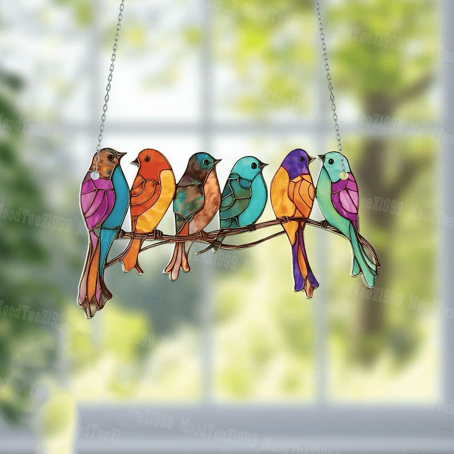 Colorful Birds Acrylic Window Hanging Stained Glass Suncatcher Home ...