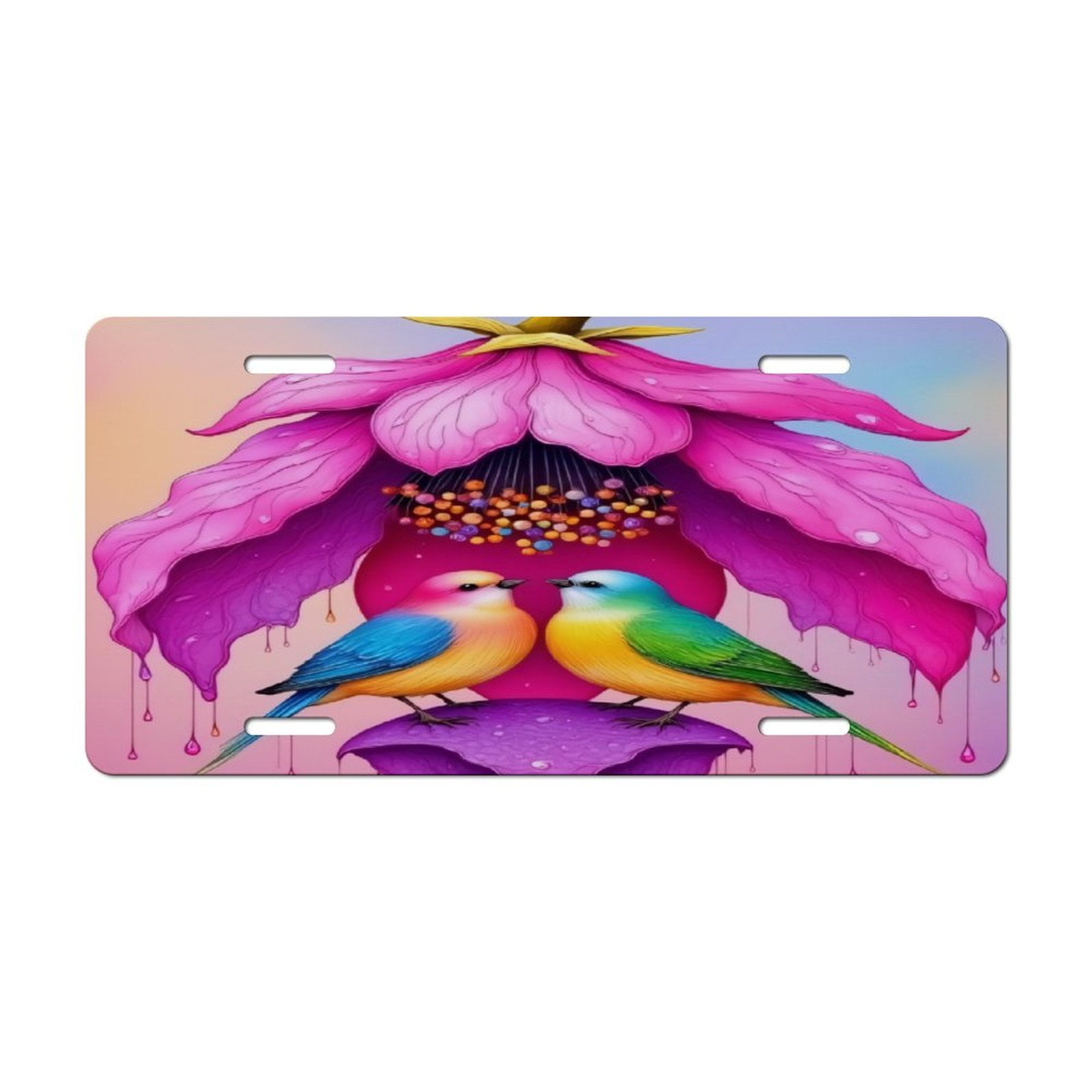 Colorful Birds And Pink Flower License Plate Lightweight Aluminum ...
