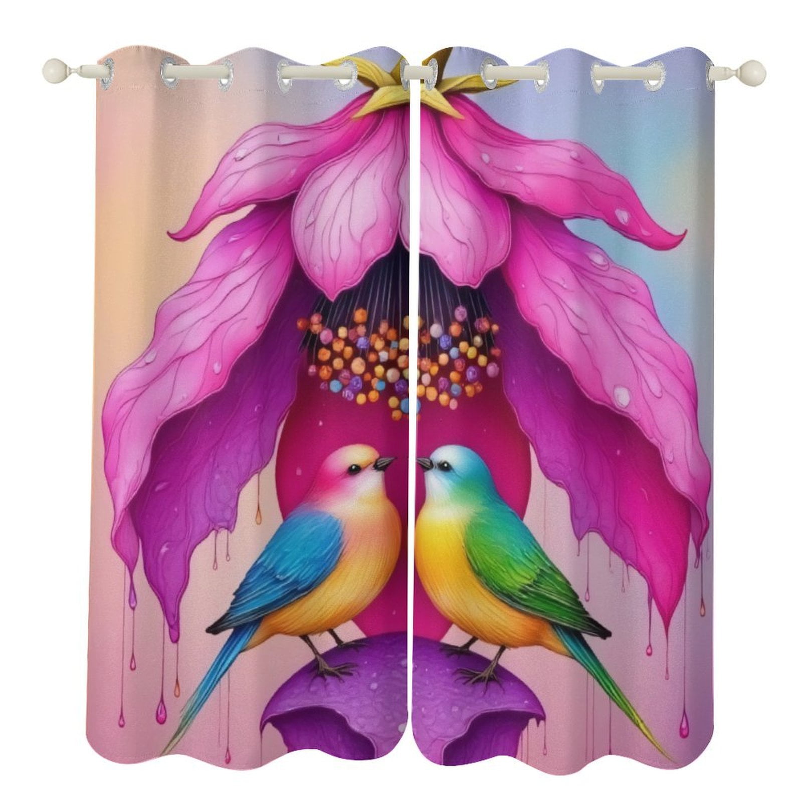 Colorful Birds And Pink Flower Luxury Window Curtains Blinds for Living ...