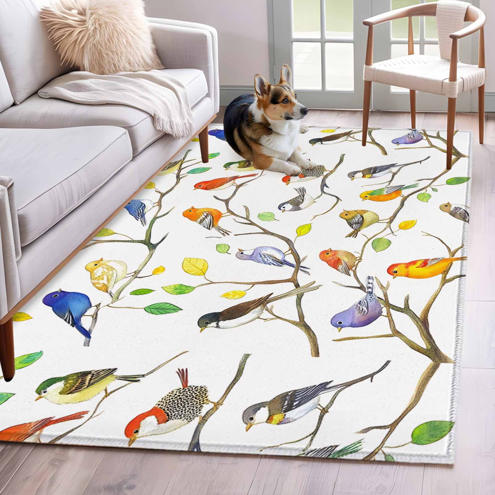 Colorful Birds Area Rug 3x5 Washable Rug Non Slip Branch Animal Spring ...