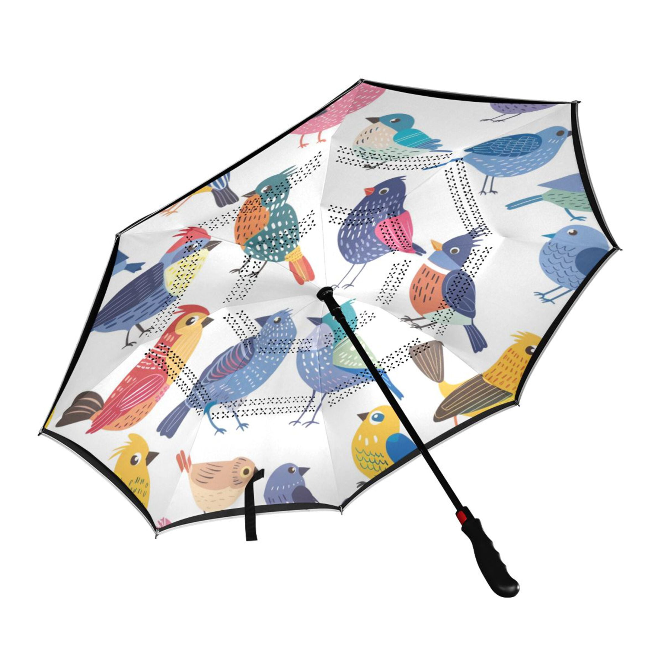 Colorful Birds Automatic Reverse Umbrella Parasol Inverted Umbrella ...