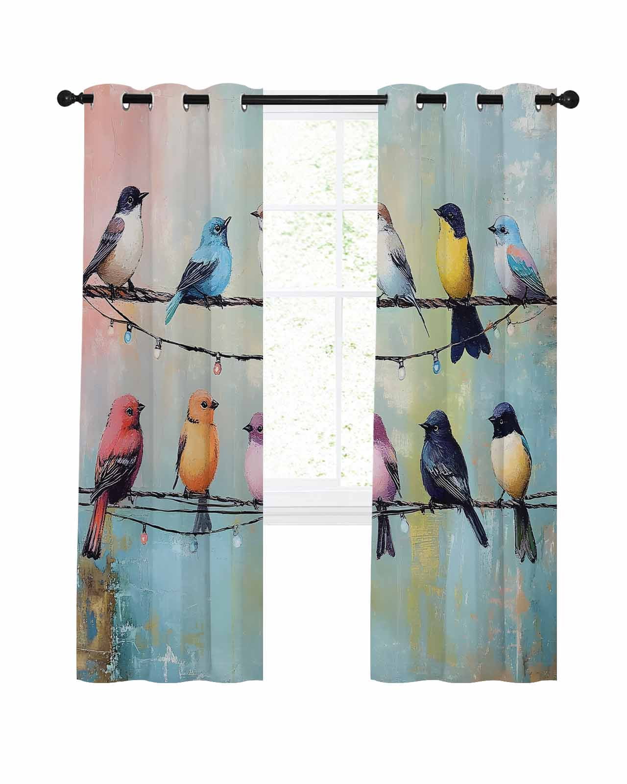 Colorful Birds Blackout Curtains 72 Inch Length Spring Red Yellow Blue ...