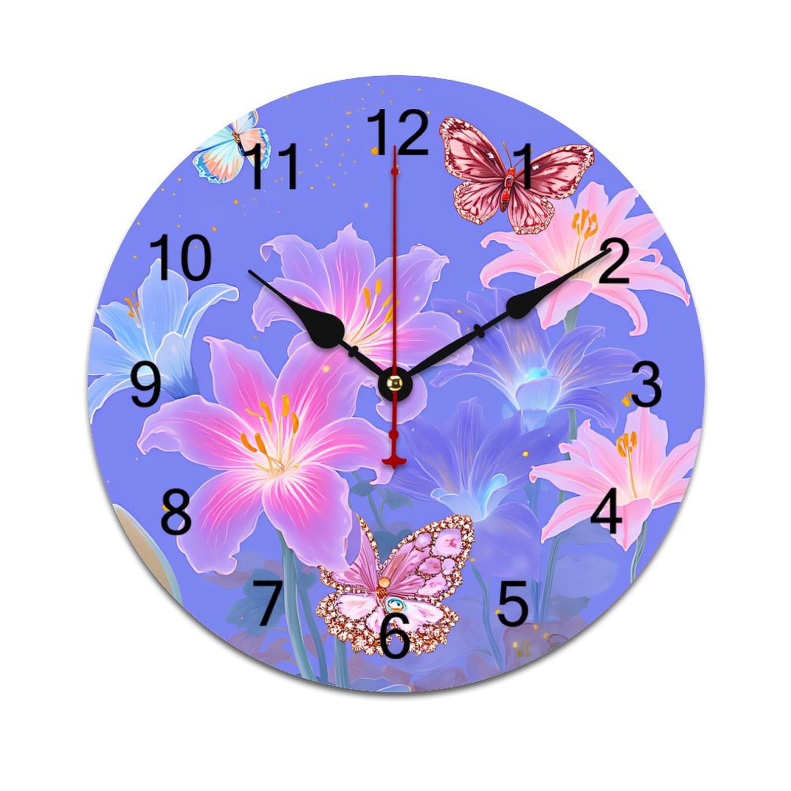 Colorful Birds Butterflies And Flowers Bedroom Wall Clock Large Modern ...