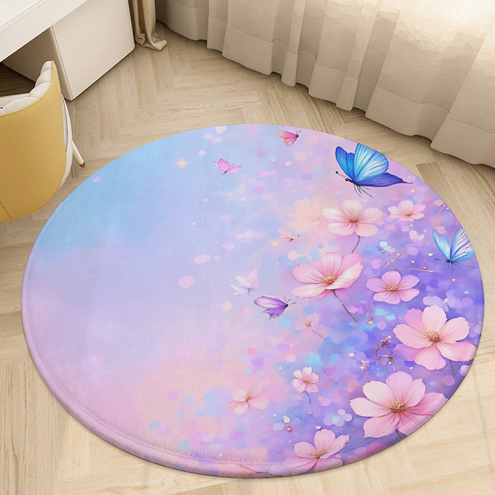 Colorful Birds Butterflies And Flowers Round Area Rugs for Bedroom ...