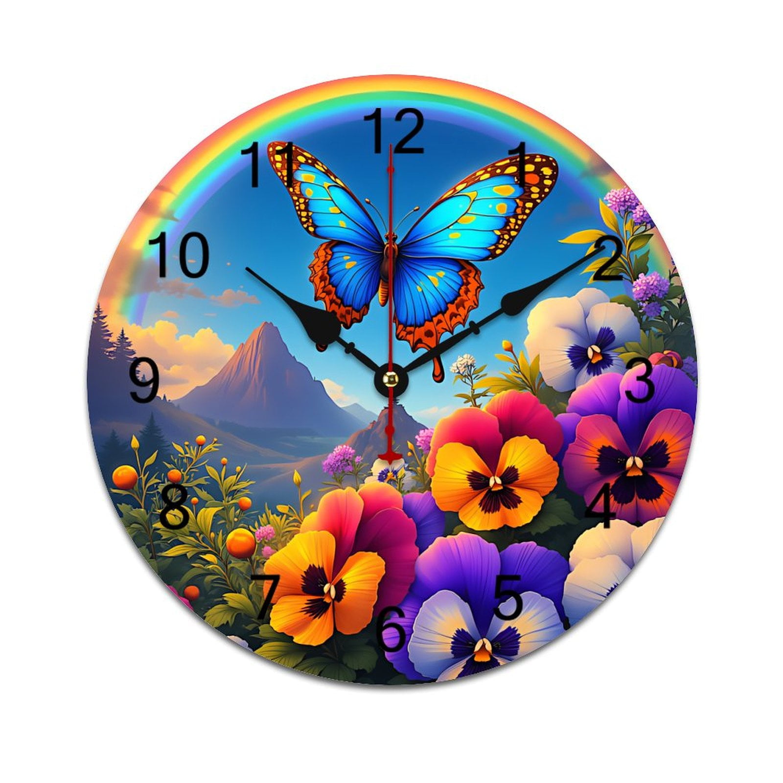 Colorful Birds Butterflies And Flowers Word Saying Big Wall Clock Home ...