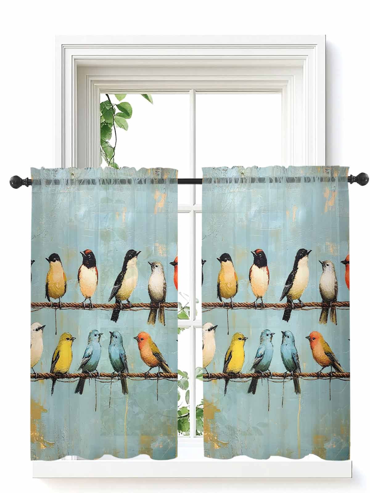 Colorful Birds Curtains 54 Inch Length, Sheer Curtains for Bedroom ...
