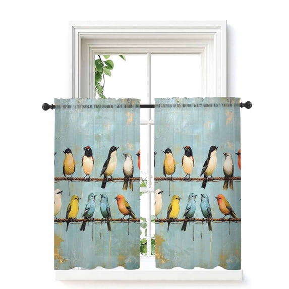 Colorful Birds Curtains 54 Inch Length, Sheer Curtains for Bedroom ...