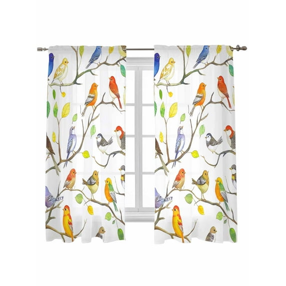 Colorful Birds Curtains 72 Inch Length,Sheer Curtains for Bedroom ...