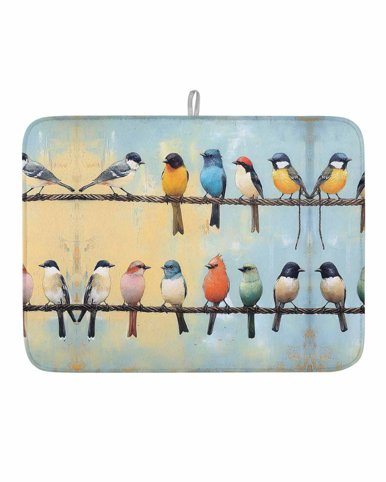 Colorful Birds Dish Drying Mat, Blue Teal Yellow Red Absorbent Dish ...