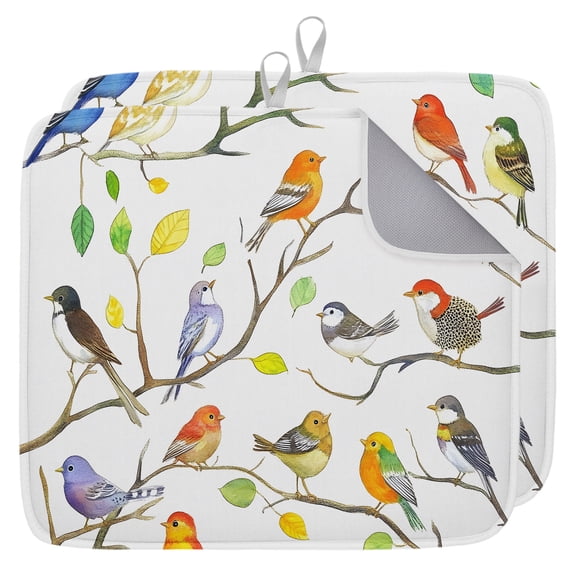 Colorful Birds Dish Drying Mat for Kitchen Counter,Branch Animal Spring ...