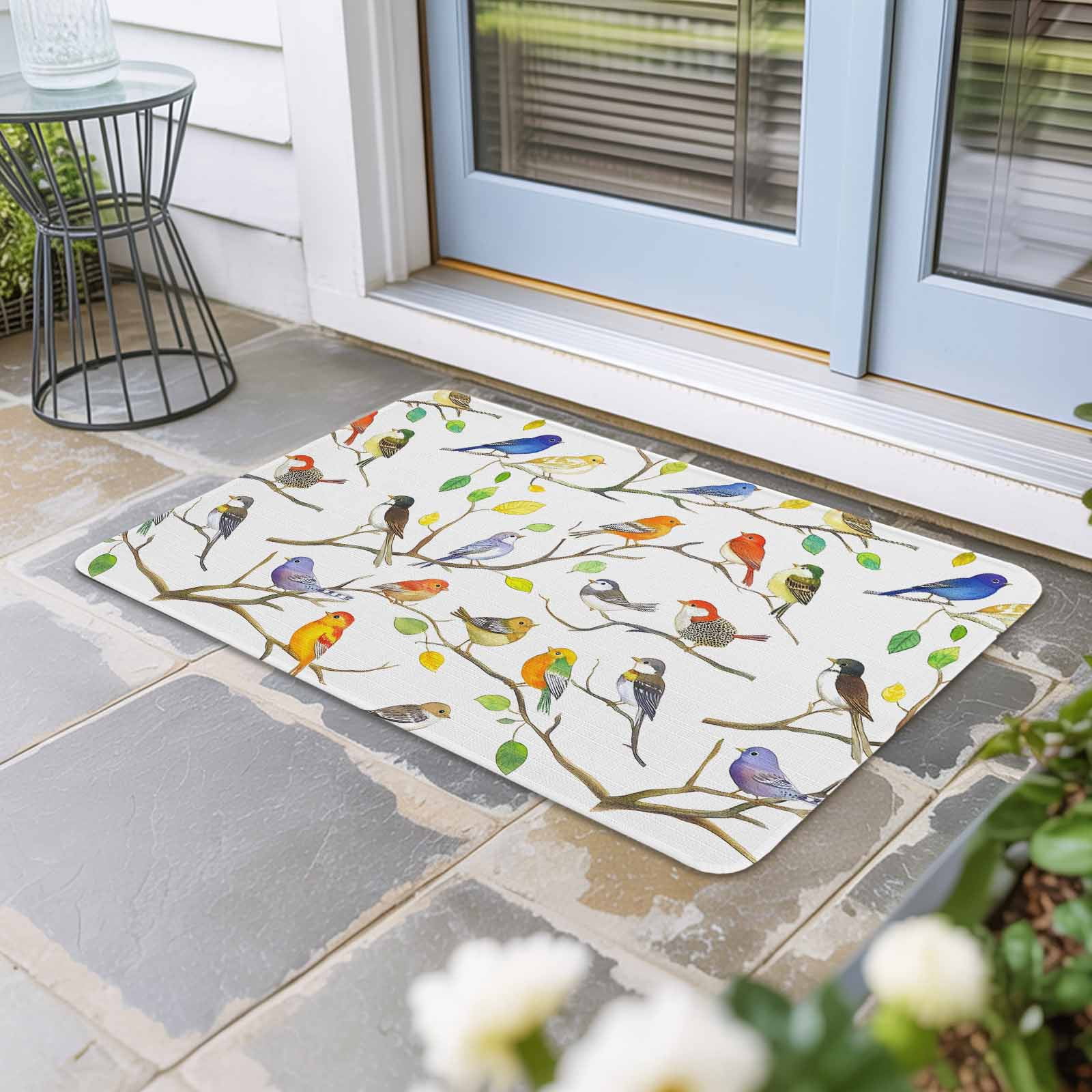 Colorful Birds Door Mat Indoor Outdoor, Branch Animal Spring Branch ...
