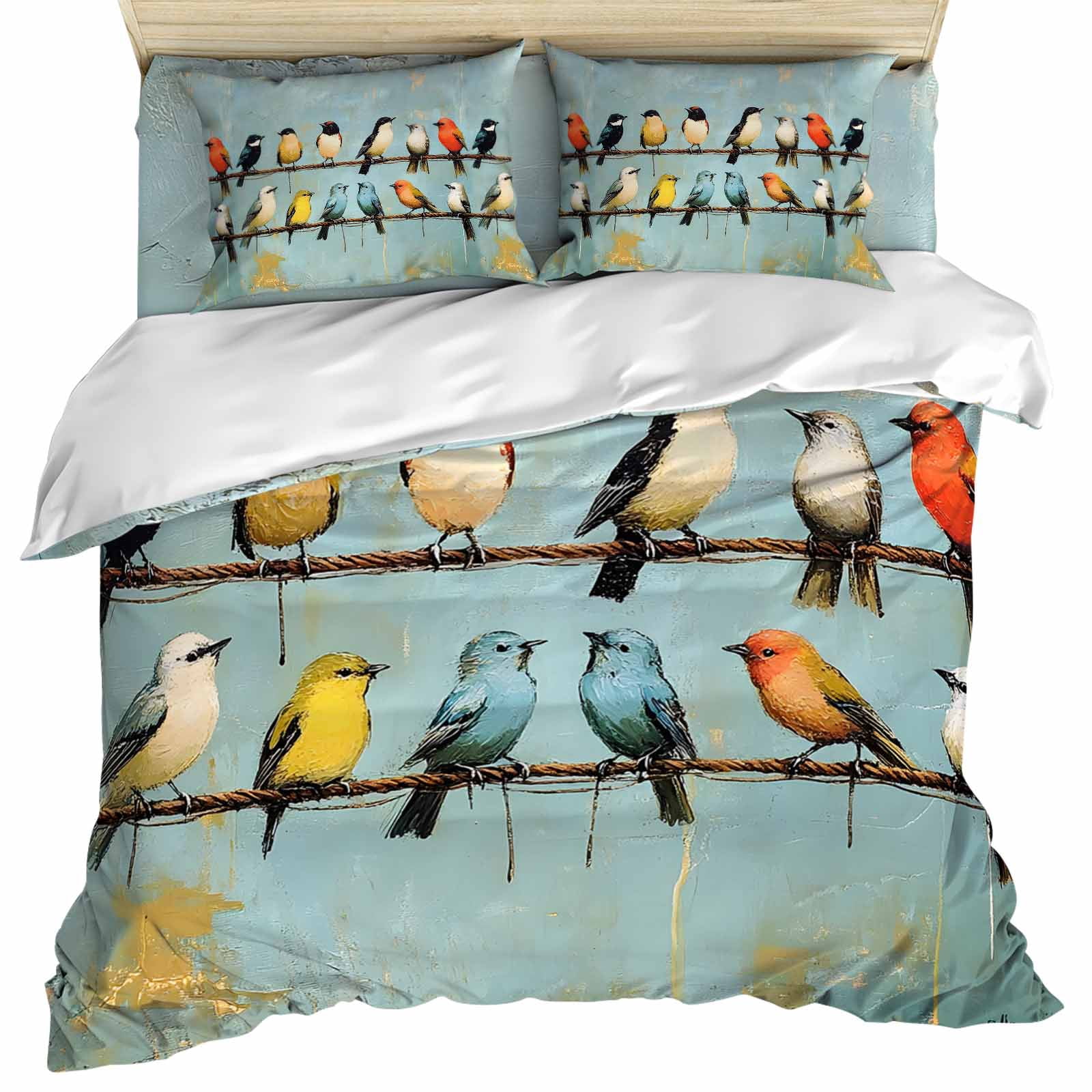 Colorful Birds Duvet Cover Set, Spring Animal Modernism Painting Art ...