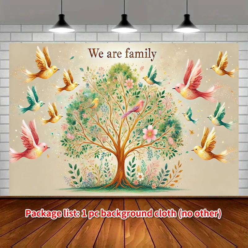 Colorful Birds Family Tree Backdrop Golden We Are Family Tree Leaves ...