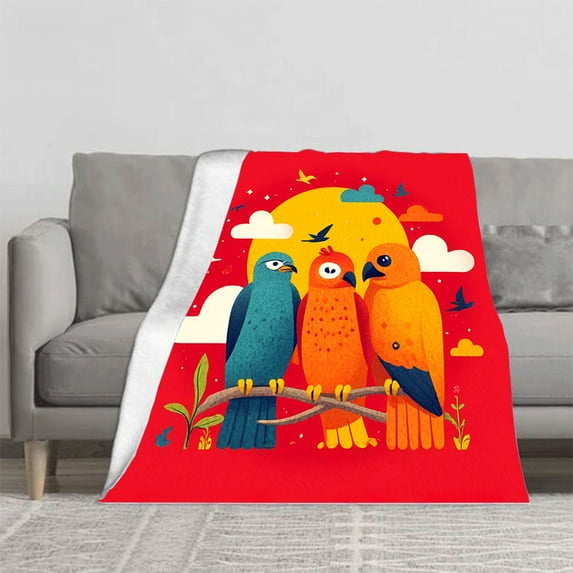Colorful Birds Flannel Blanket - Soft Warm & Cozy for Sofa Travel & Bed ...
