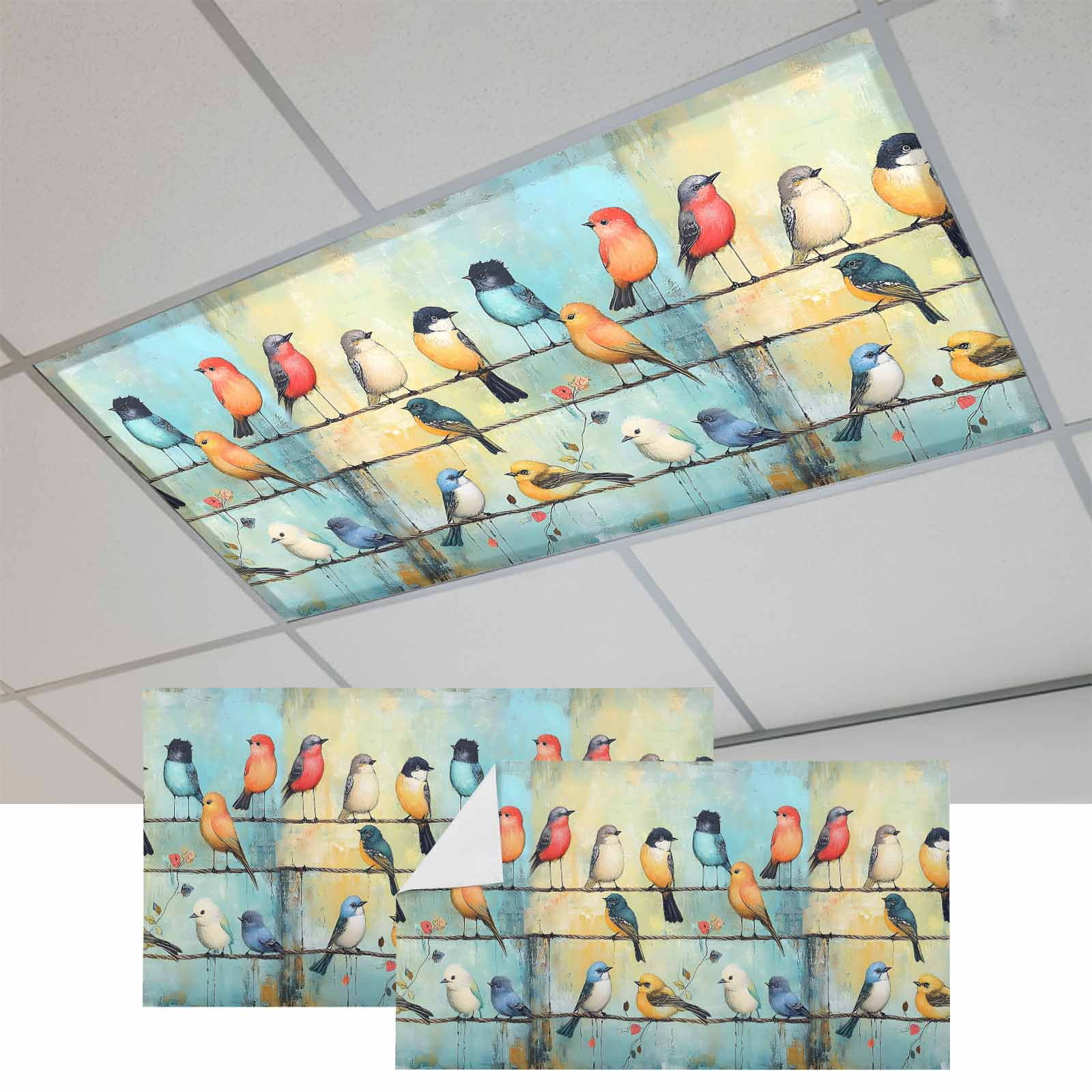Colorful Birds Magnetic Fluorescent Light Covers for Ceiling Lights 2 x ...
