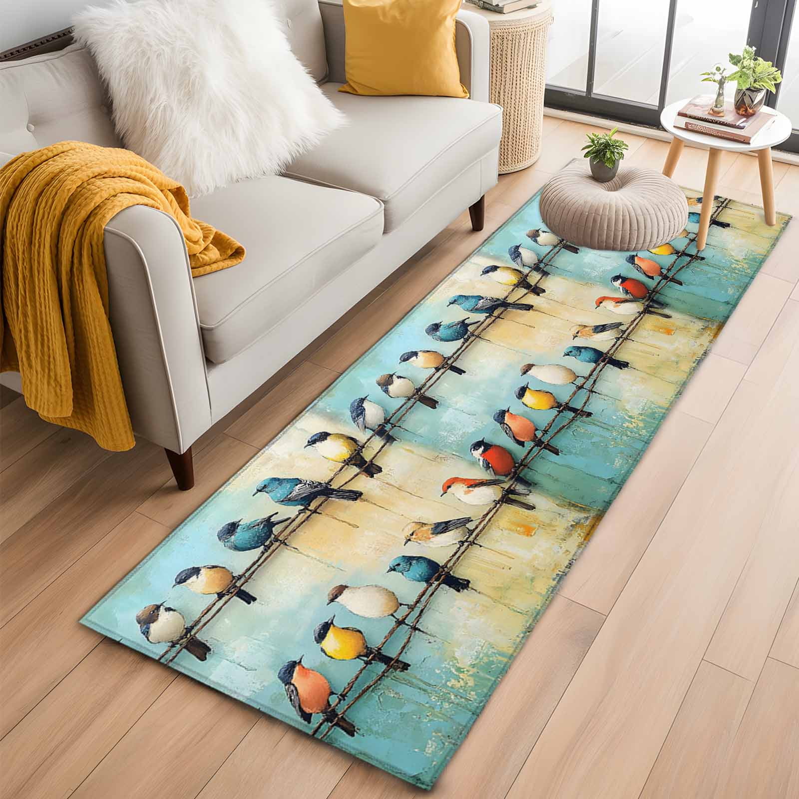 Colorful Birds Oil Painting Kitchen Runner Rug 2x6 Washable Runners for ...